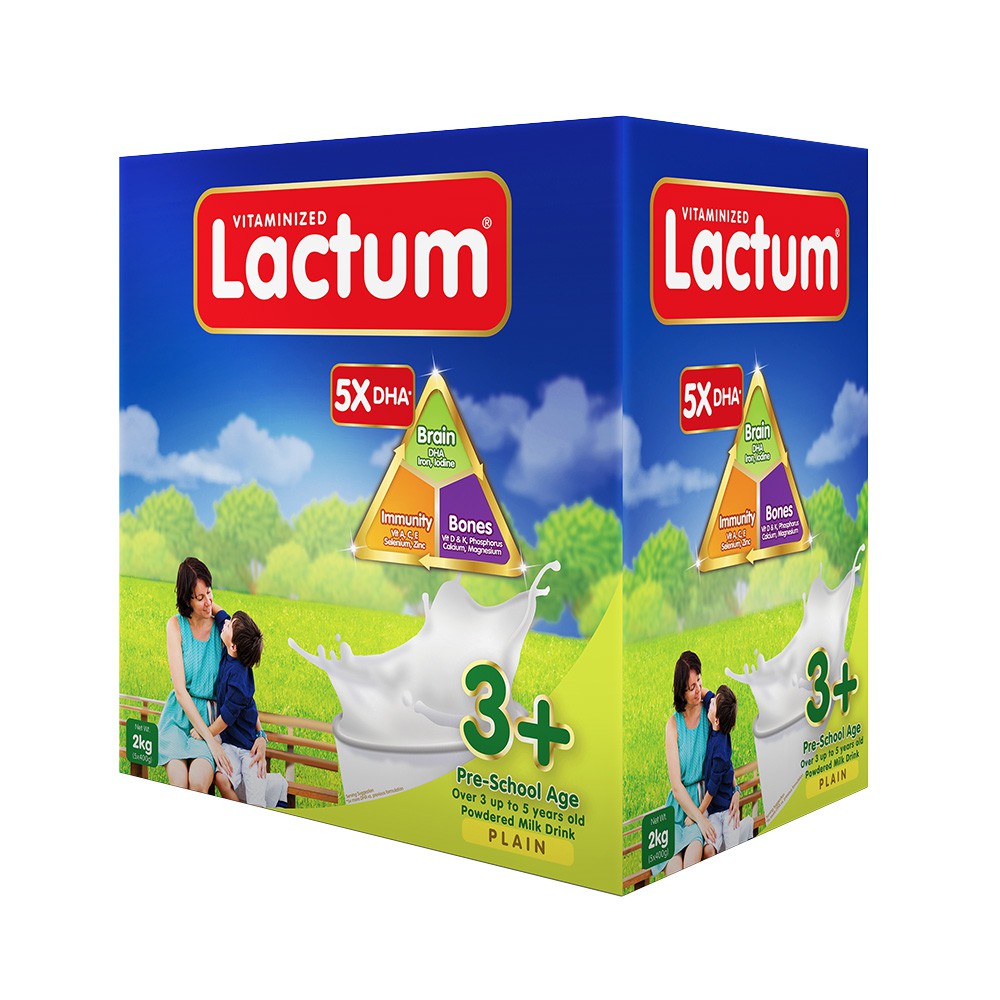 Lactum 3+ Plain Powdered Milk Drink for Children Above 3 Years Old 2kg ...