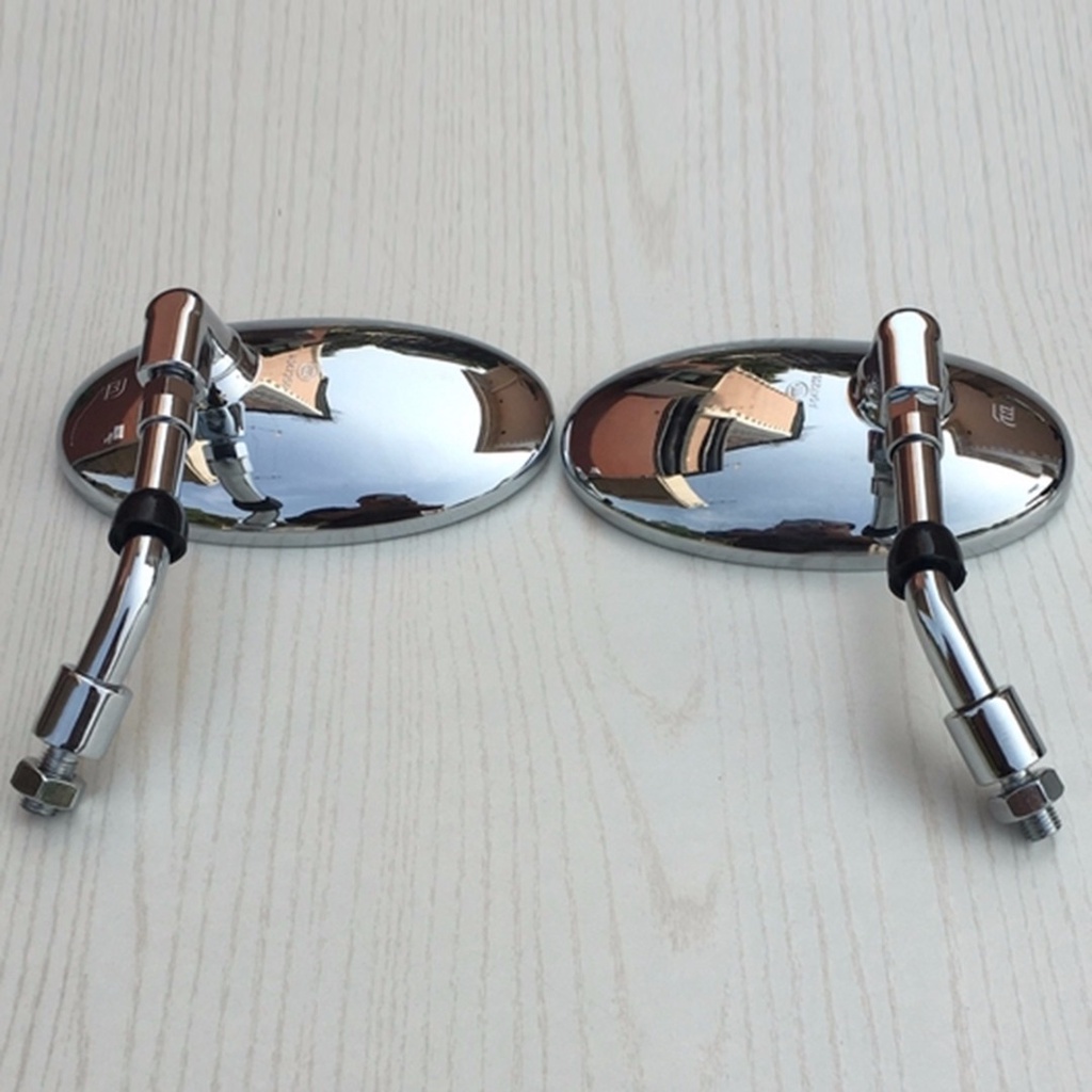 Pair Chrome 10mm Vintage Motorcycle Oval Rearview Mirror Side Mirror ...