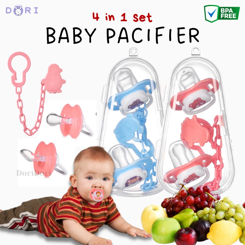 DORI Combo Baby Cartoon Pacifier Nipple combo set Round head flat Head pacifier Chain | Shopee ...