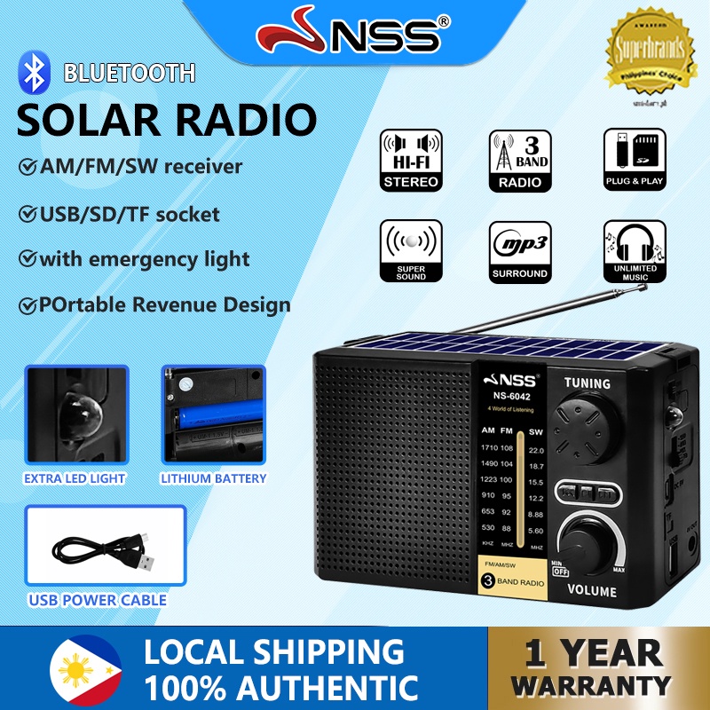 NSS Solar Radio FM/AM/SW 3 Band Radio with Torch Function and 18650 ...