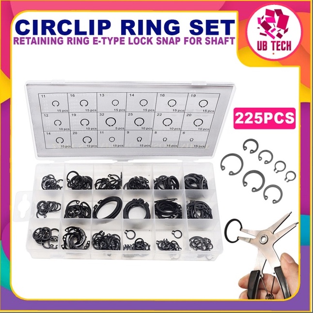 225PCS Circlip Set External/Internal Retaining E-type Cir clip Lock ...