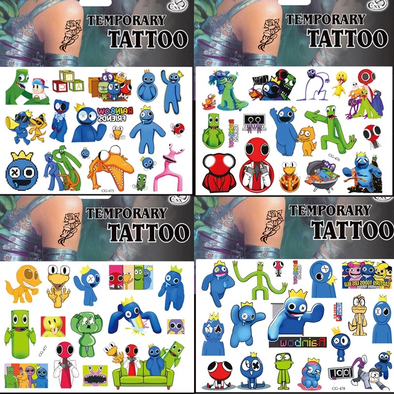 Rainbow friends Theme Tattoo Sticker Roblox kids Temporary Tattoo ...