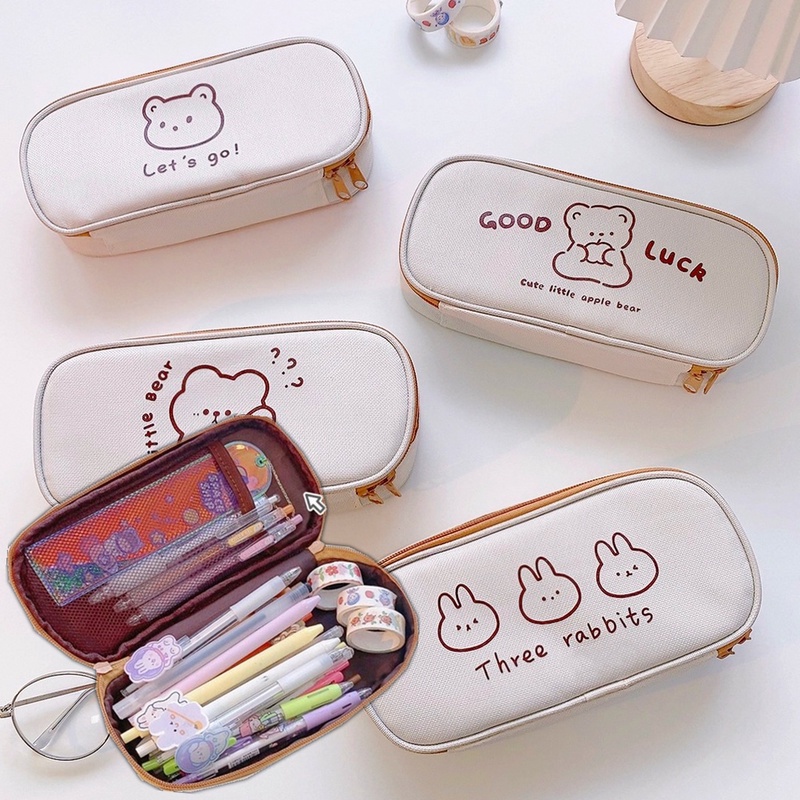 SUSI-Ins Canvas Pencil Bag Large Capacity Creative Cartoon Bear Pencil ...