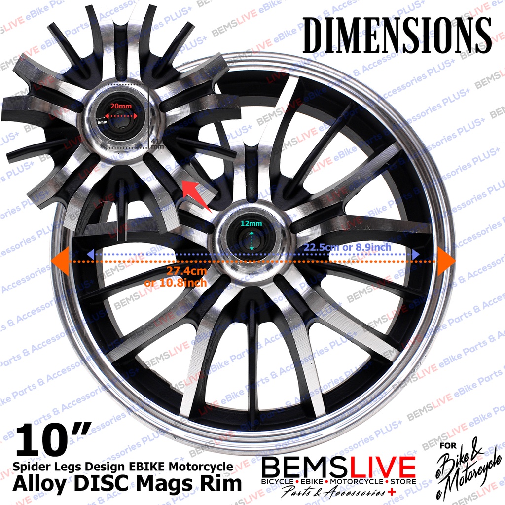 10 inch DISC Mag Mags Rim FULL ALLOY Spider Legs Design for EBIKE ...