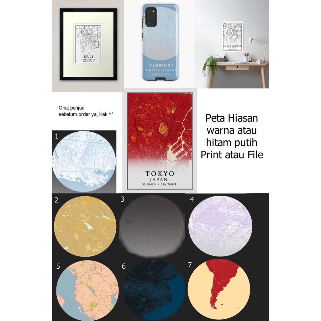 MERAH HITAM PUTIH Home Decoration Wall Map aesthetic Simple Luxury ...