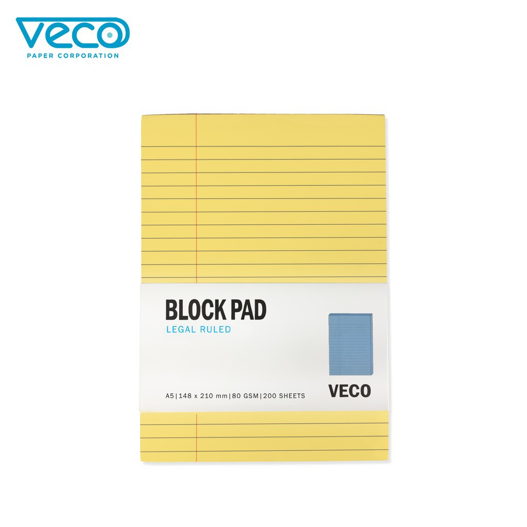Veco Block Pad A5 14.8 cm x 21 cm Legal Ruled (available in yellow ...