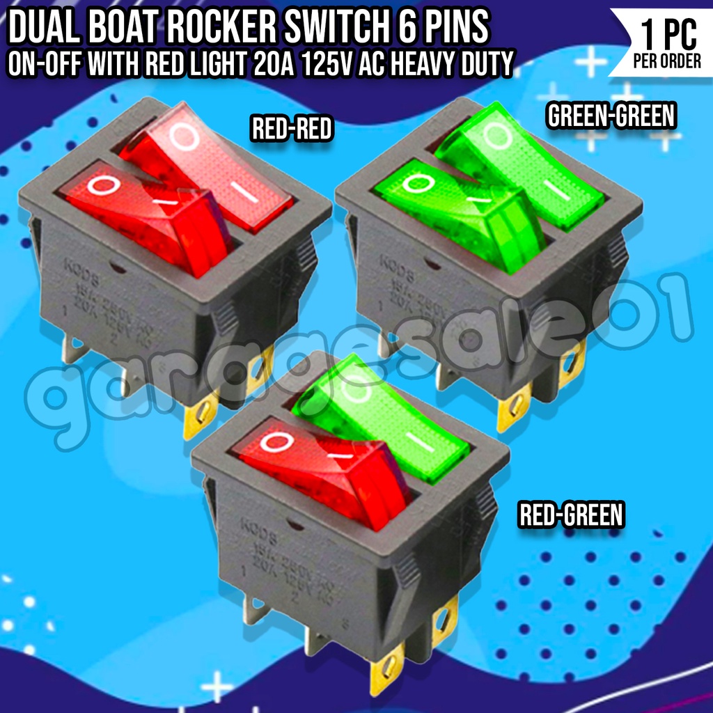 Dual Boat Rocker Switch 6 Pin On-Off With Red/Green Light 20A 125V AC ...