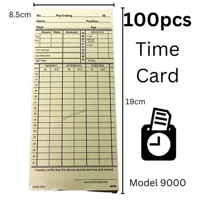 (Positivity) 100 pcs Time Card / Timecard / Bundy Clock / Model 9000 ...