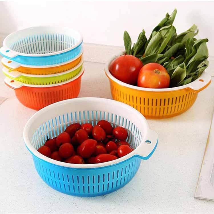 Kitchen Double Drain Basket Fruit Vegetable Washing Strainer ...