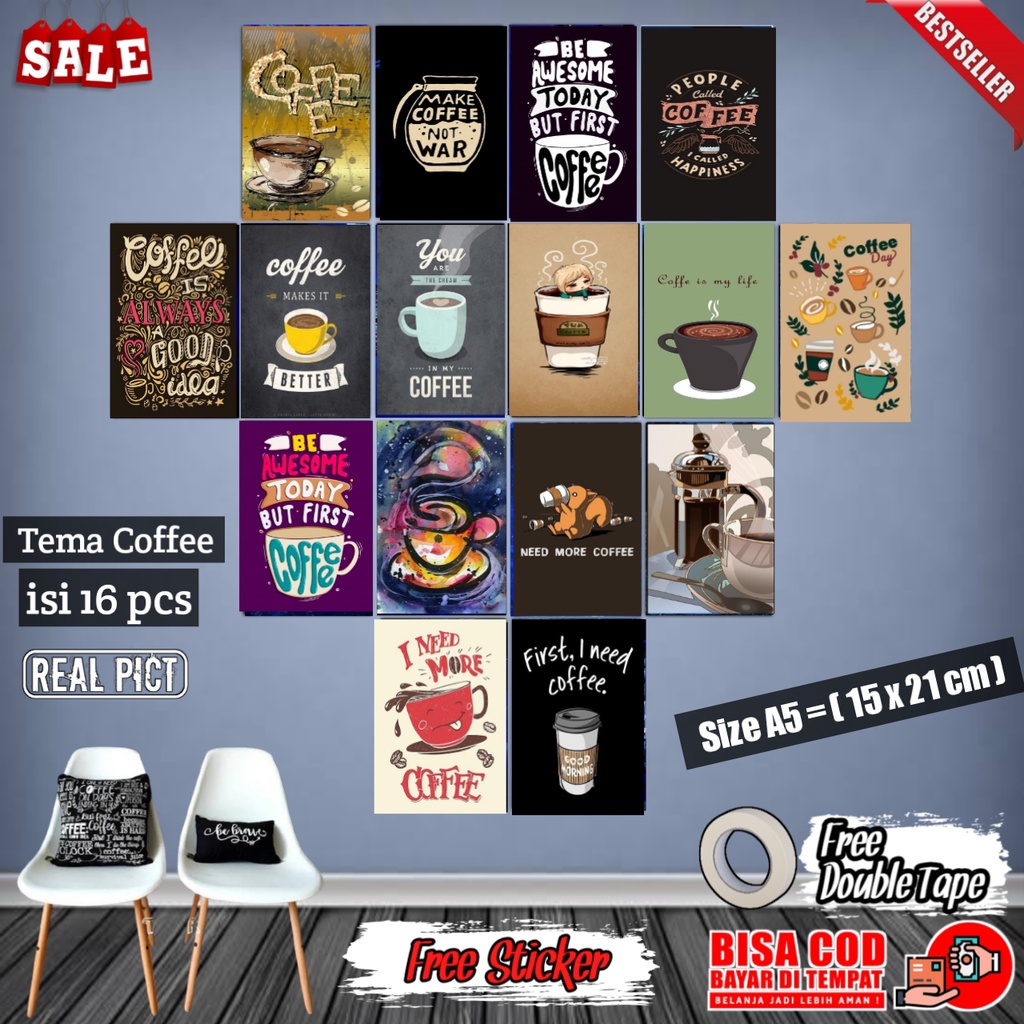 Coffee Theme Aesthetic Wall Poster 1 Pack Of 16pcs HD Images ...