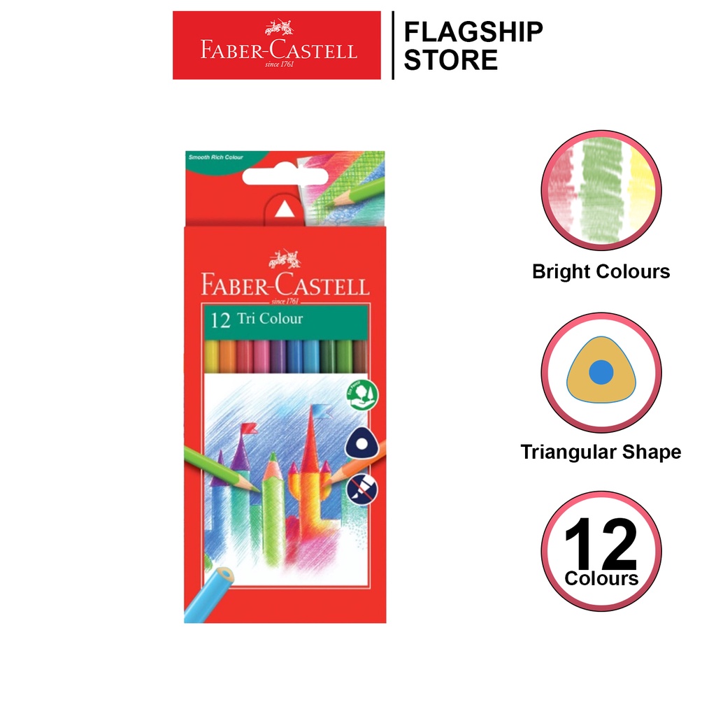 Faber-Castell Tri Color Pencil 12 colors [12115853] | Shopee Philippines