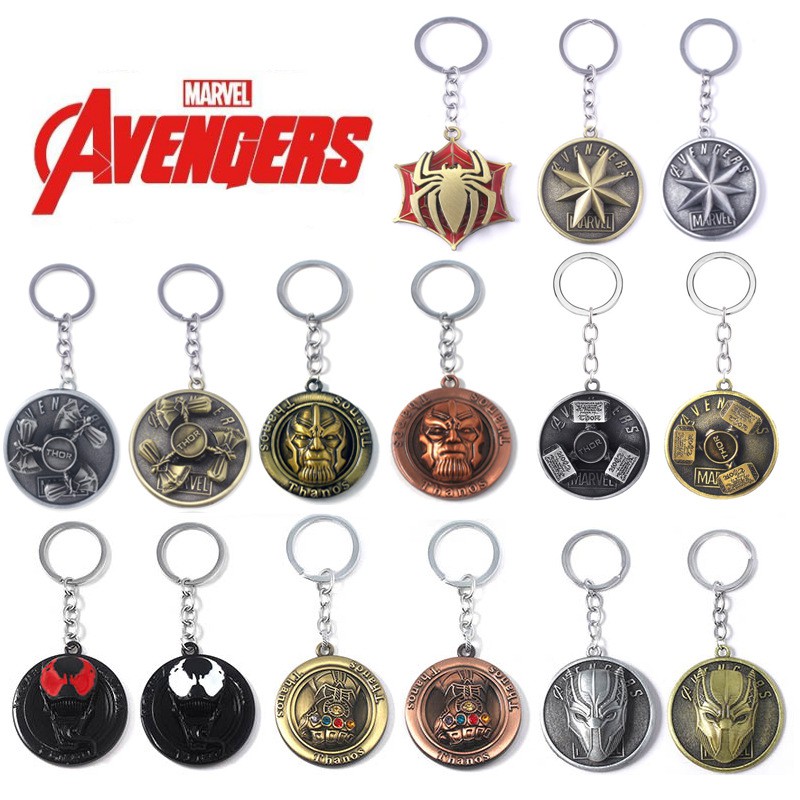 Marvel Captain America Shield Thanos Thor's Hammer Spider Iron Man Rotating Keychain ...