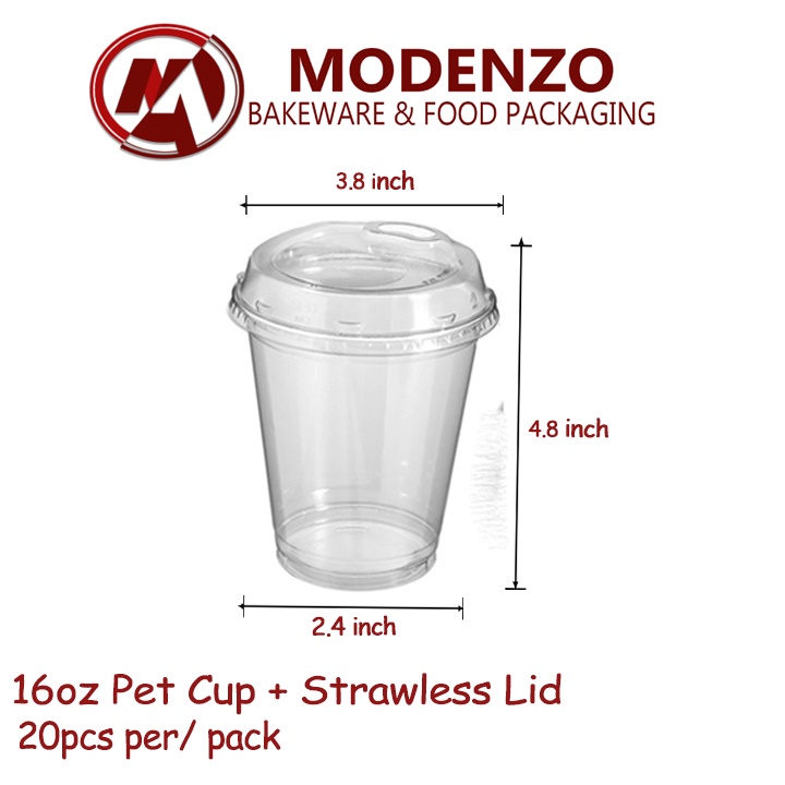 PET Cup + Strawless Lids 16oz (20pcs per pack) | Shopee Philippines