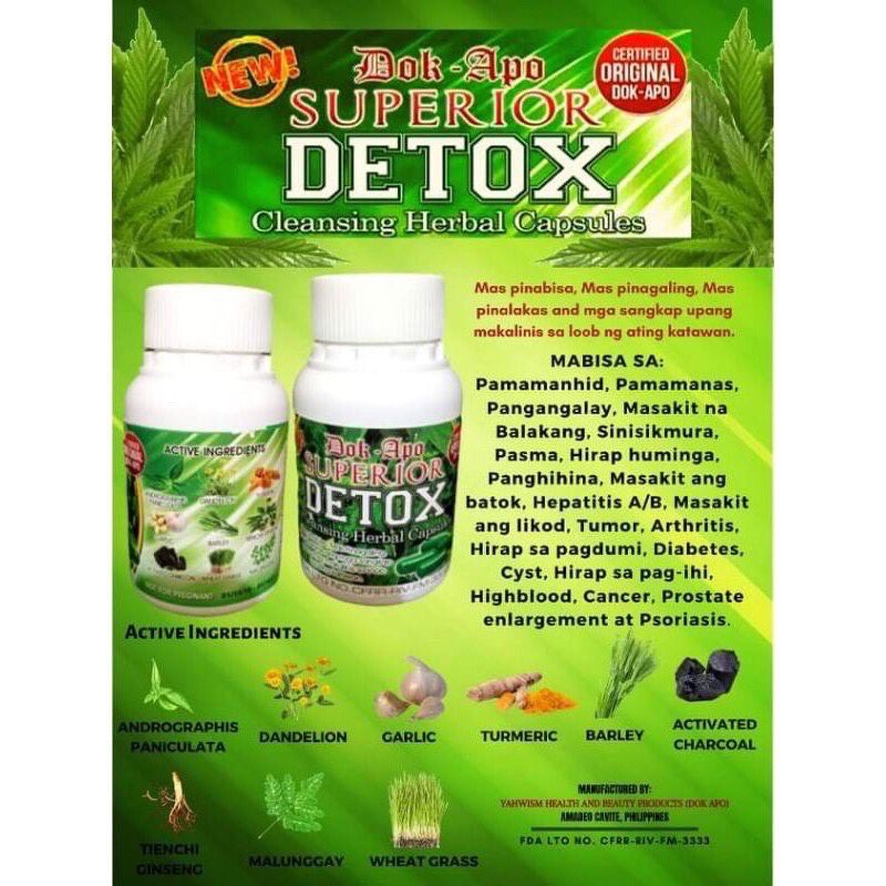 Dok Apo SUPERIOR DETOX CLEANSING HERBAL CAPSULES 50 capsules/500mg per ...