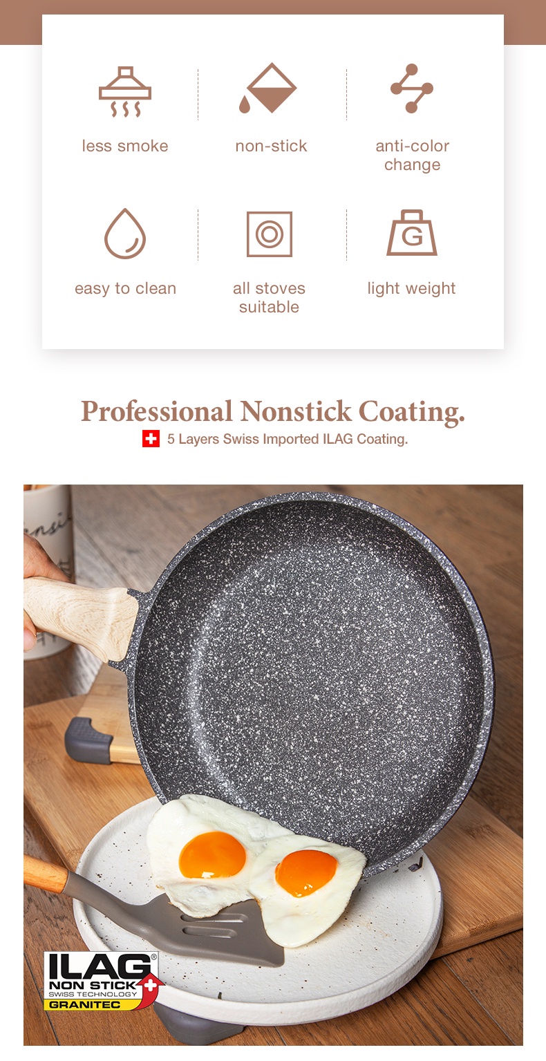 CAROTE Non Stick pan kitchen cookware set 7 pcs Kawali wok pot Die-Cast ...