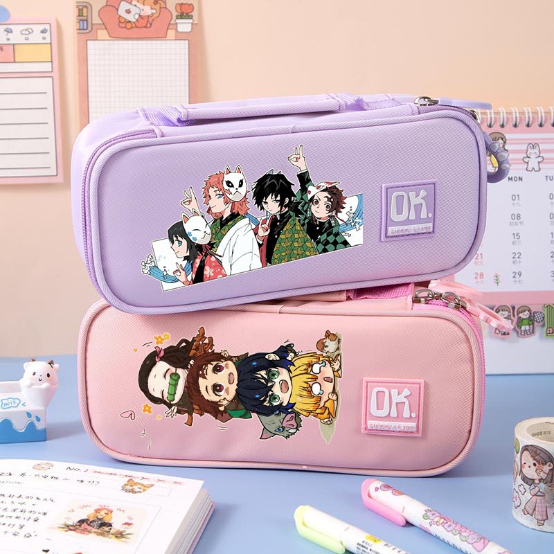 Cute Pencil Case Multilayer Anime Cartoon Demon Slayer Pencil Case Pen ...