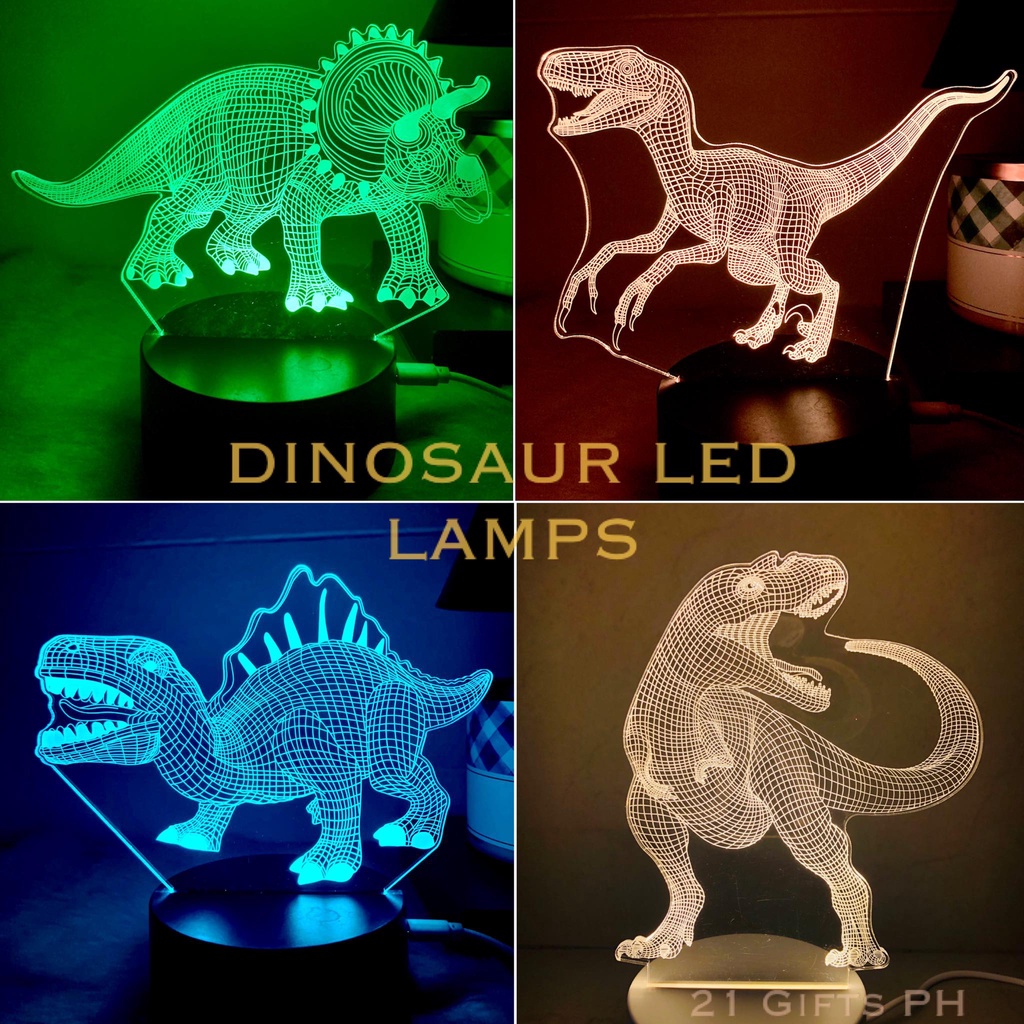 Dinosaur 3D Acrylic LED Lamp trex stegosaurus velociraptor triceratops ...