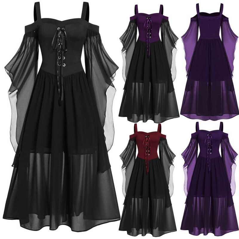 Women Halloween Witch Dress Cosplay Costume Gothic Medieval Costume ...
