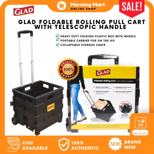 Glad Foldable Rolling Pull Cart with Telescopic Handle, Heavy Duty ...