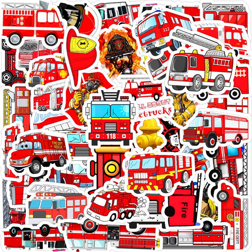 Fire Fighting Truck Series 01 Fire Vehicle Stickers 50Pcs/Set DIY ...