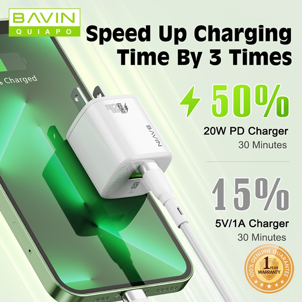 Bavin PC820 Mini Size Dual Fast Charger Port 20W PD Type C+QC3.0 ...