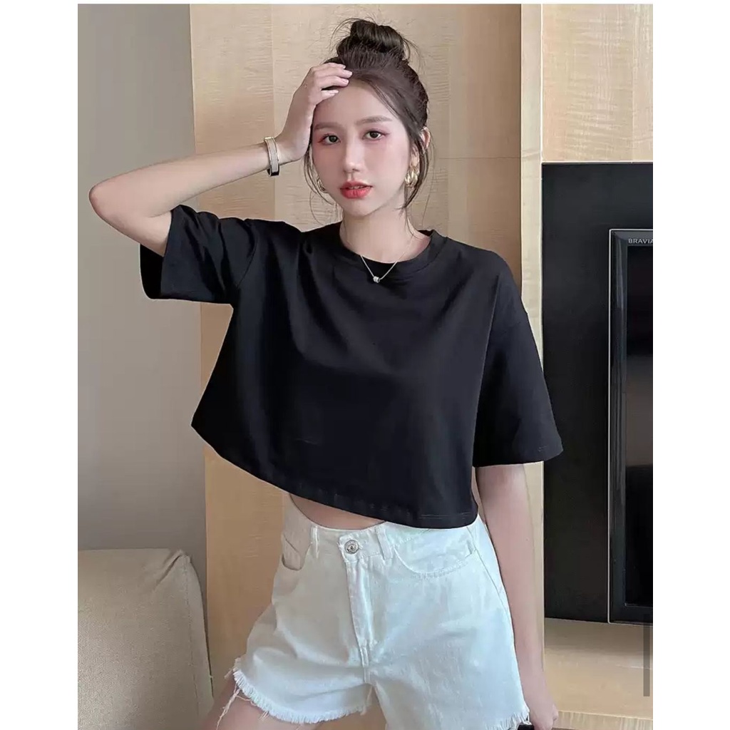 Claire Women Oversized Crop Top Plain Basic top T-shirt Collection ...