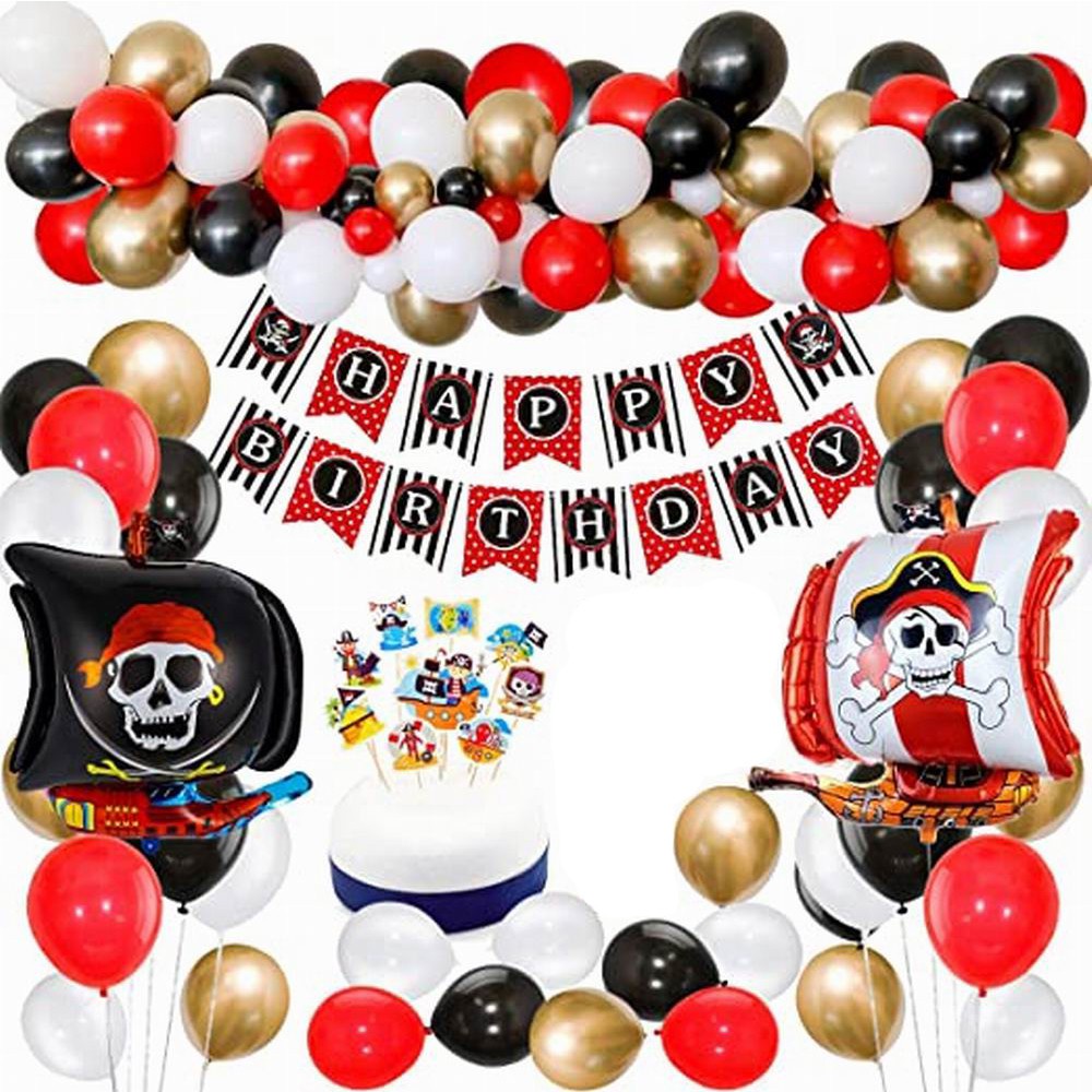 104pcs Pirate ship boat balloons Garland Set Skull Polka Dot Latex ...