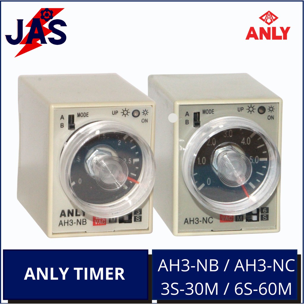 ANLY Timer Relay (220VAC, 3S-30M / 6S~60M) with Socket AH3-NB, AH3-NC ...