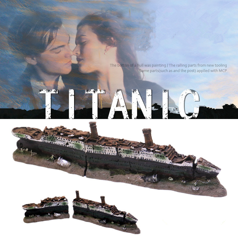 Artificial Resin Aquarium Decoration Titanic Wreck Ship Fish Tank Sunk ...
