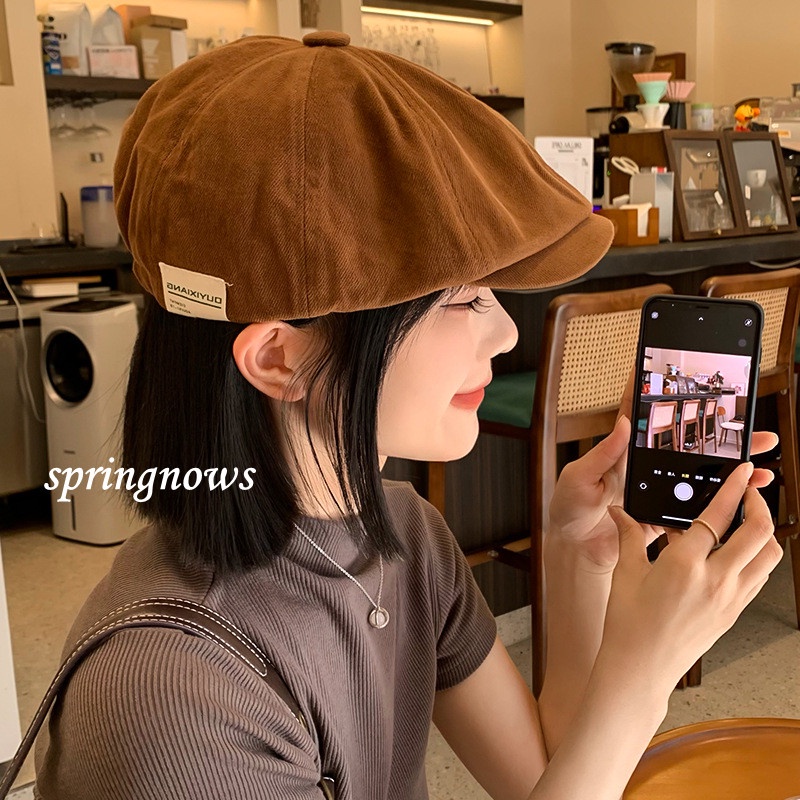 Japanese Sticker Beret Retro Forward Cap Peak Newsboy Painter Hat ...