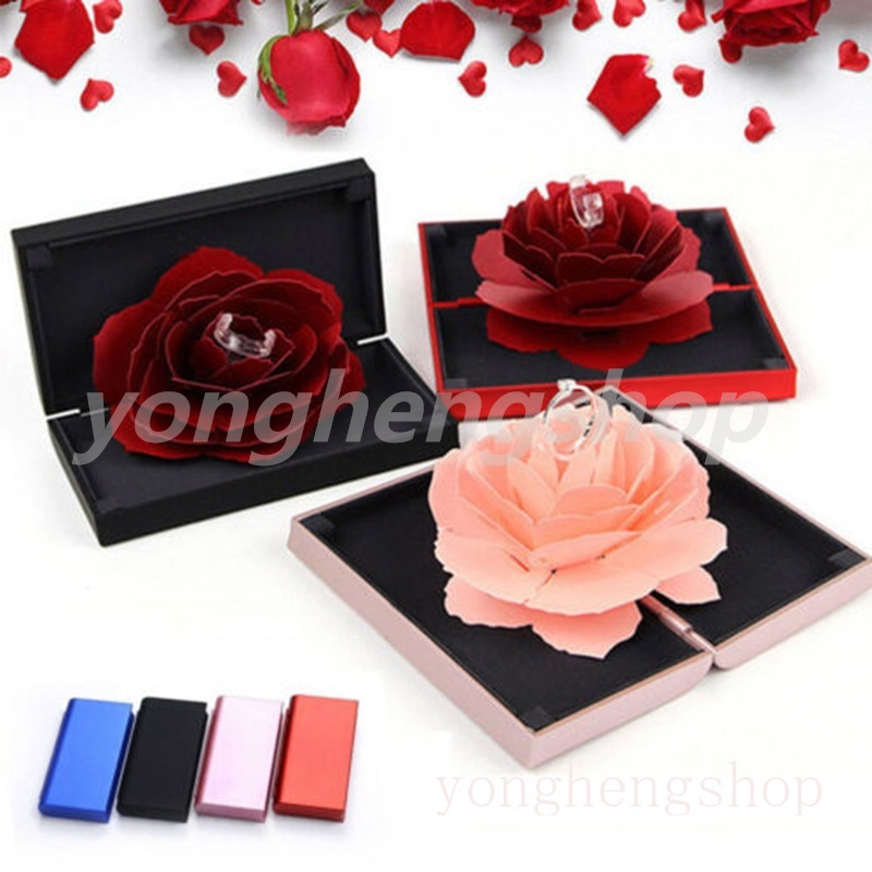 3D Pop Up Rotating Rose Flower Ring Box Wedding Engagement Jewelry ...