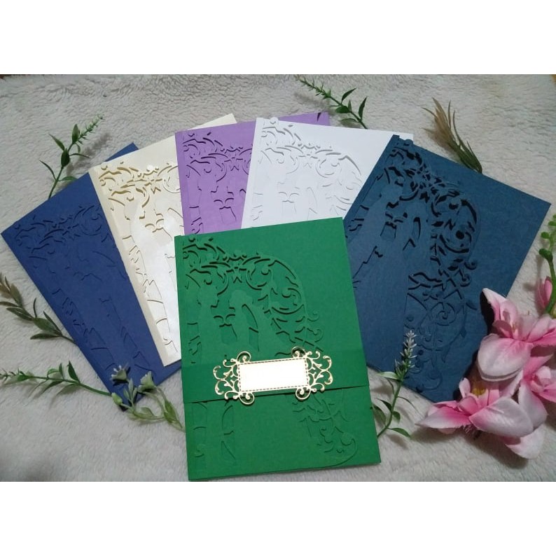 COUPLE TRIFOLD 5x7 (5R) INVITATION CARD COVER W/BELT&ACCENT | Shopee ...