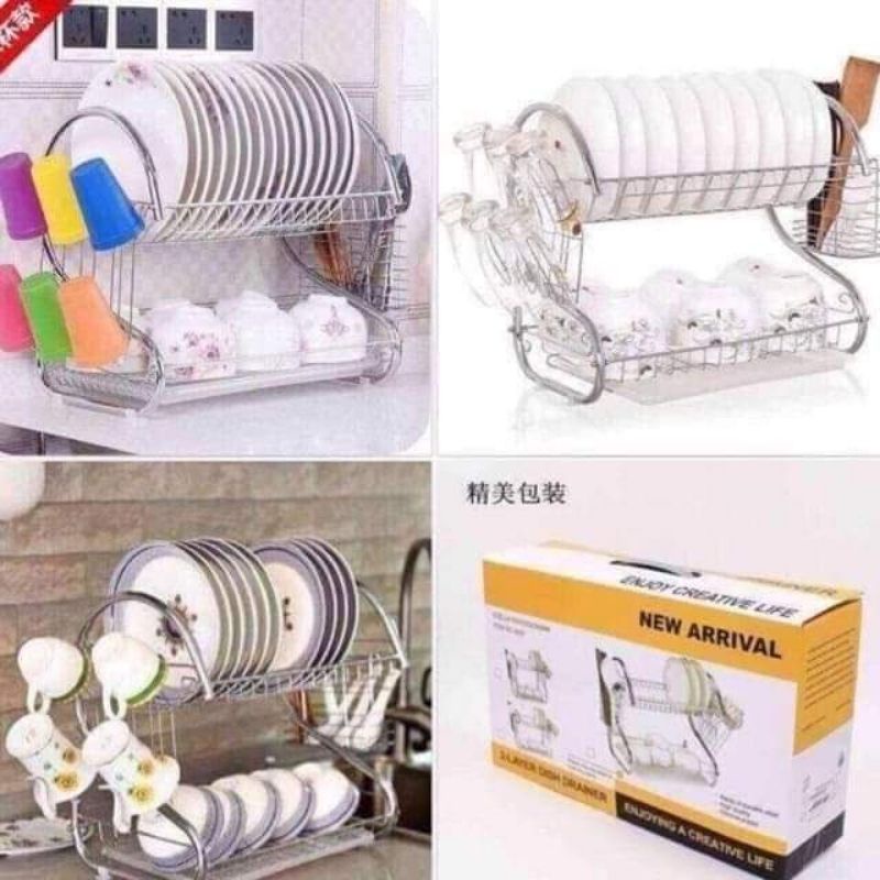Stainless Dish Drainer Rack Organizer (2 layers) | Shopee Philippines