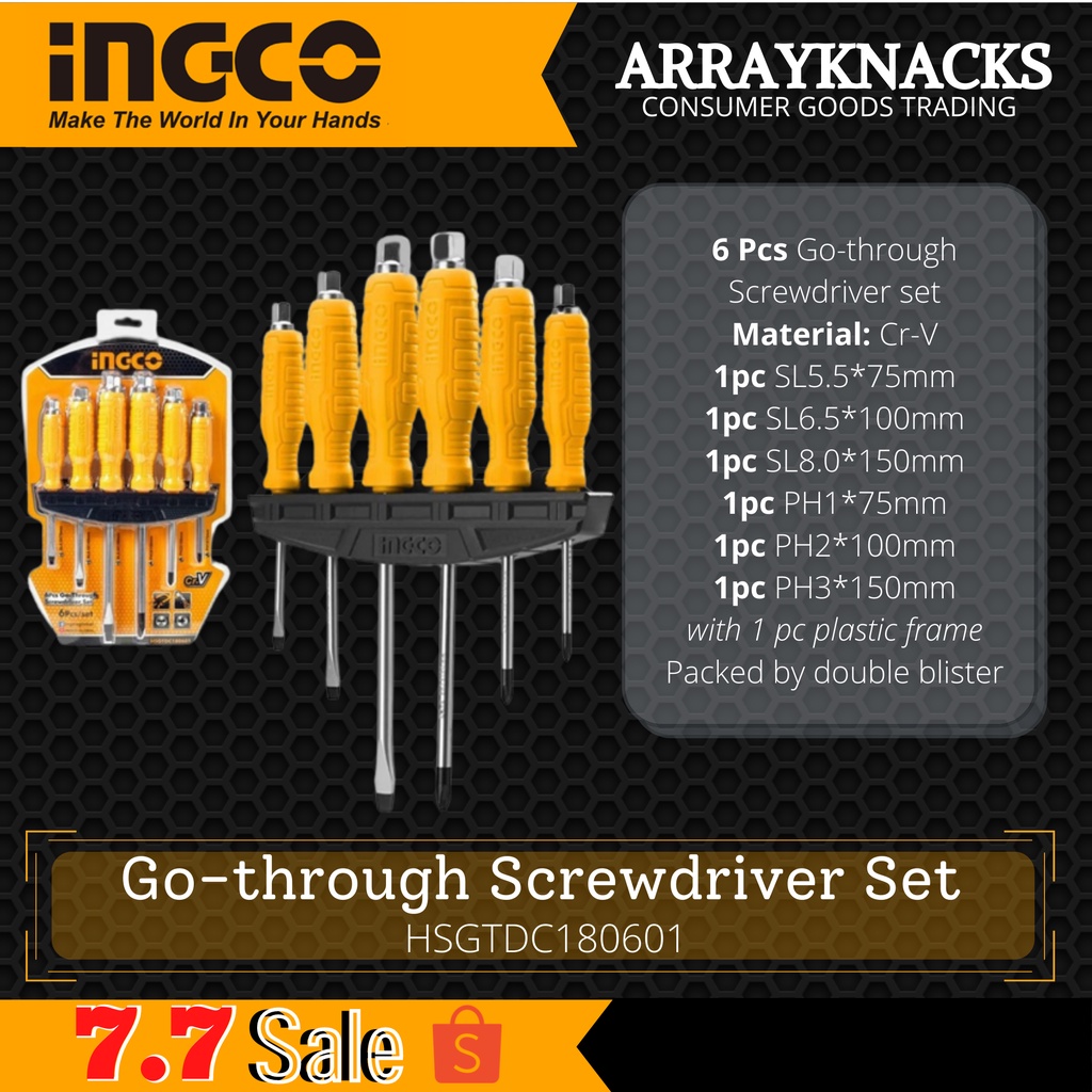 INGCO 6Pcs go-through screwdriver set (HSGTDC180601) HANDTOOLS | Shopee ...