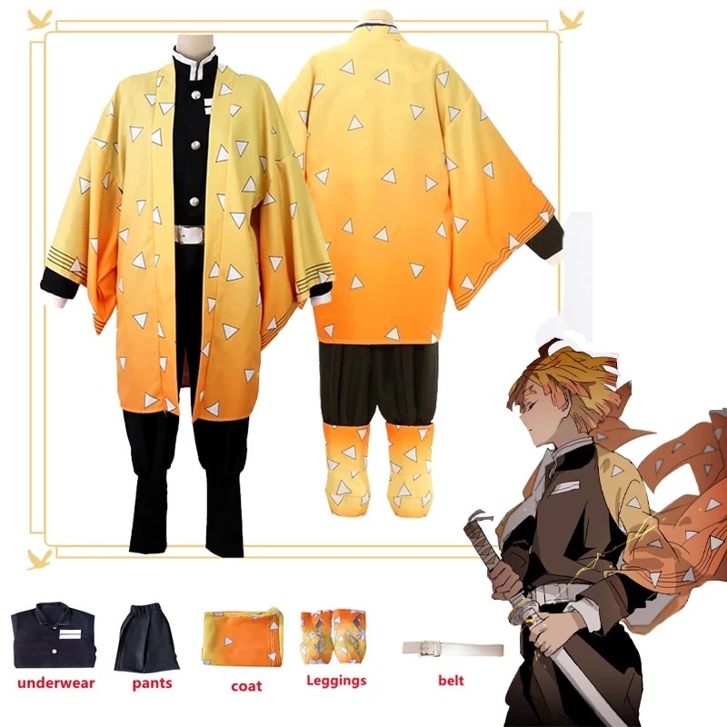 Demon Slayer Agatsuma Zenitsu Cosplay Costume Anime Kimetsu No Yaiba ...