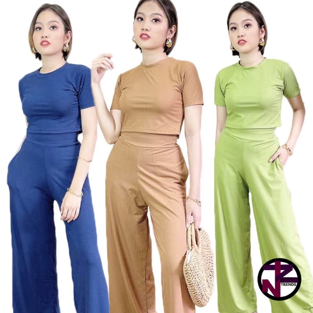 NZT Toshi Knitted Crop Top and Wide Leg Pants Terno Toni Set | Shopee ...