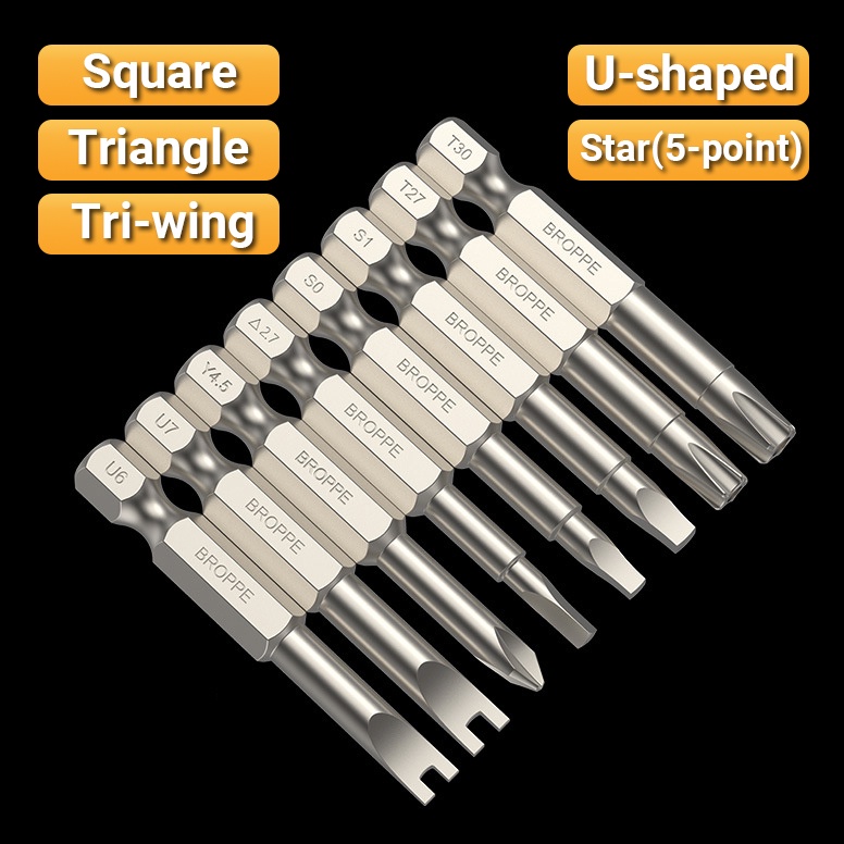 50mm Magnetic Specialty Screwdriver Bits 1/4" Hex Shank, Triwing Square ...