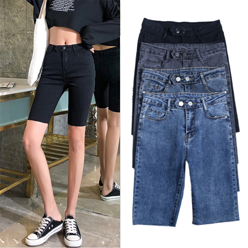 Stretch Denim Shorts for Women's High Waist Five - Shorts | Shopee ...