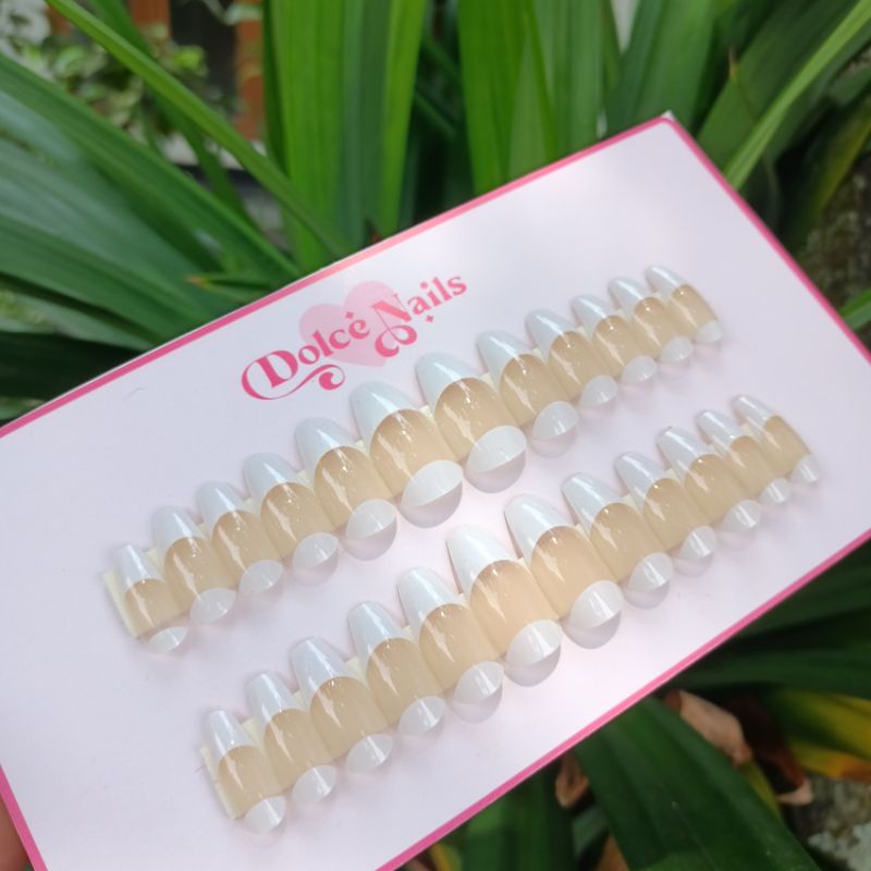 Fake NAILS | Nude WHITE FRENCH COFFIN LONG | Fake Nails | Shopee ...
