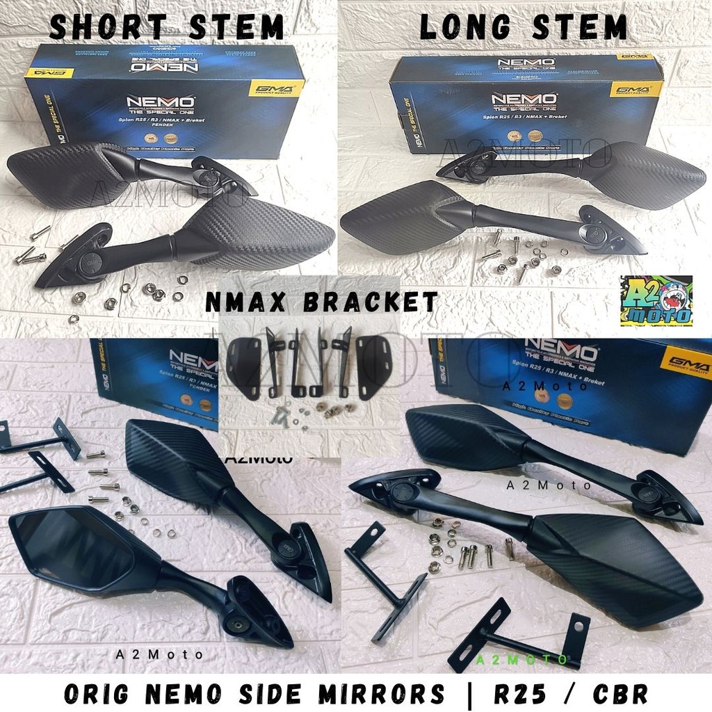 Side Mirror w Bracket For NMAX V2 V1 CBR Ninja R25 Type NEMO RZ Racing ...