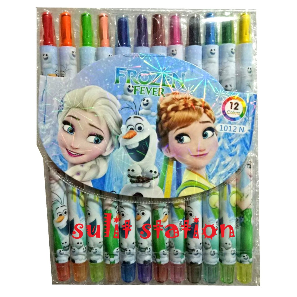 12pcs FROZEN ELSA ANNA RETRACTABLE ROLLING twist TWISTED COLOR CRAYON ...