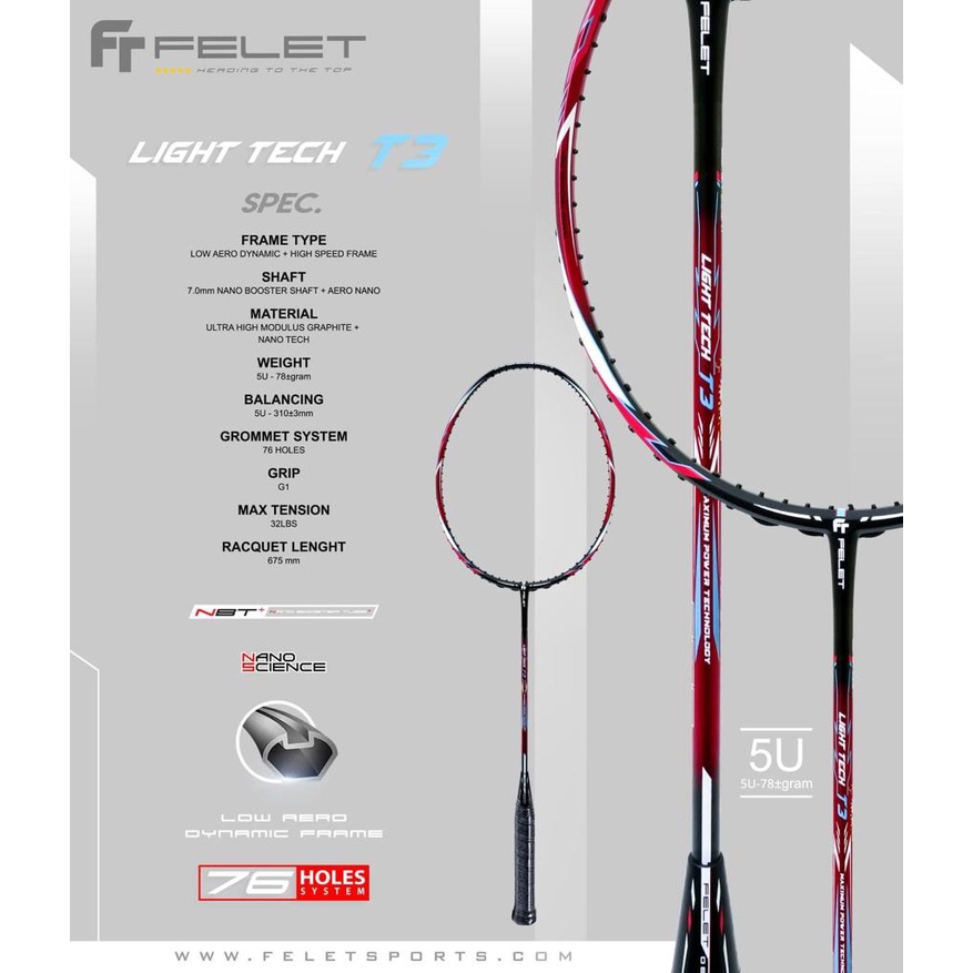 Felet Light Tech T3 Heavy Head Racket Badminton Raket Badminton [Free ...