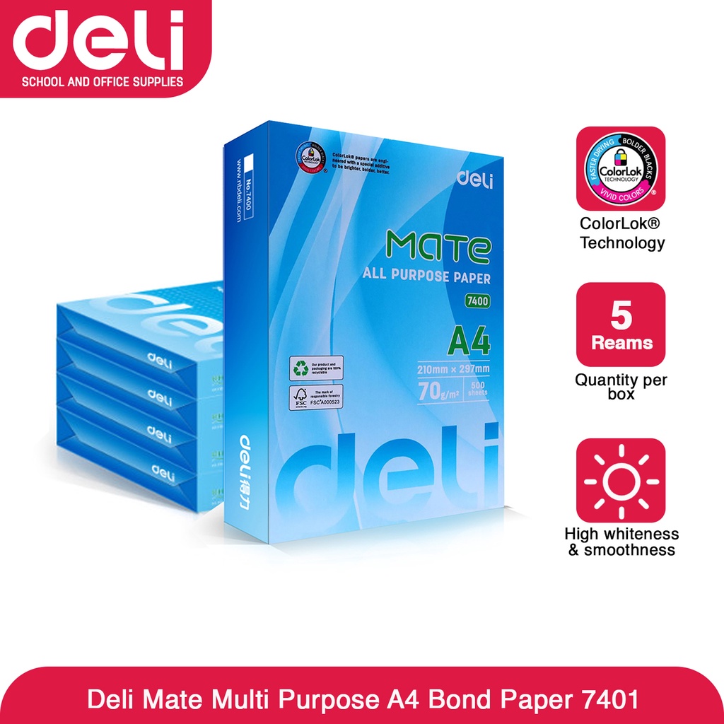 Deli 7401 Mate Multi Purpose A4 Bond Paper 1 BOX (Max. 4 BOXES per ...
