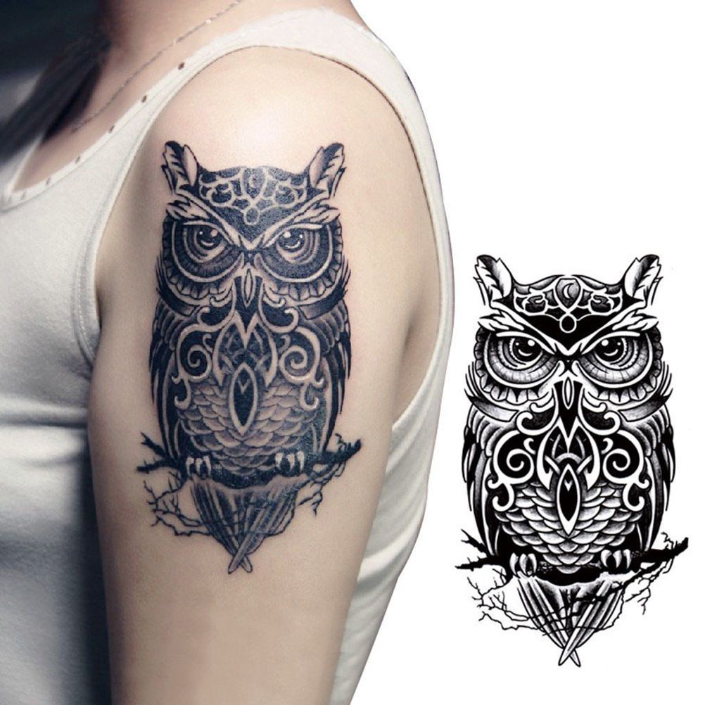 1x Temporary Tattoo Hand Painted Owl Tattoo Stickers Waterproof Tattoo ...