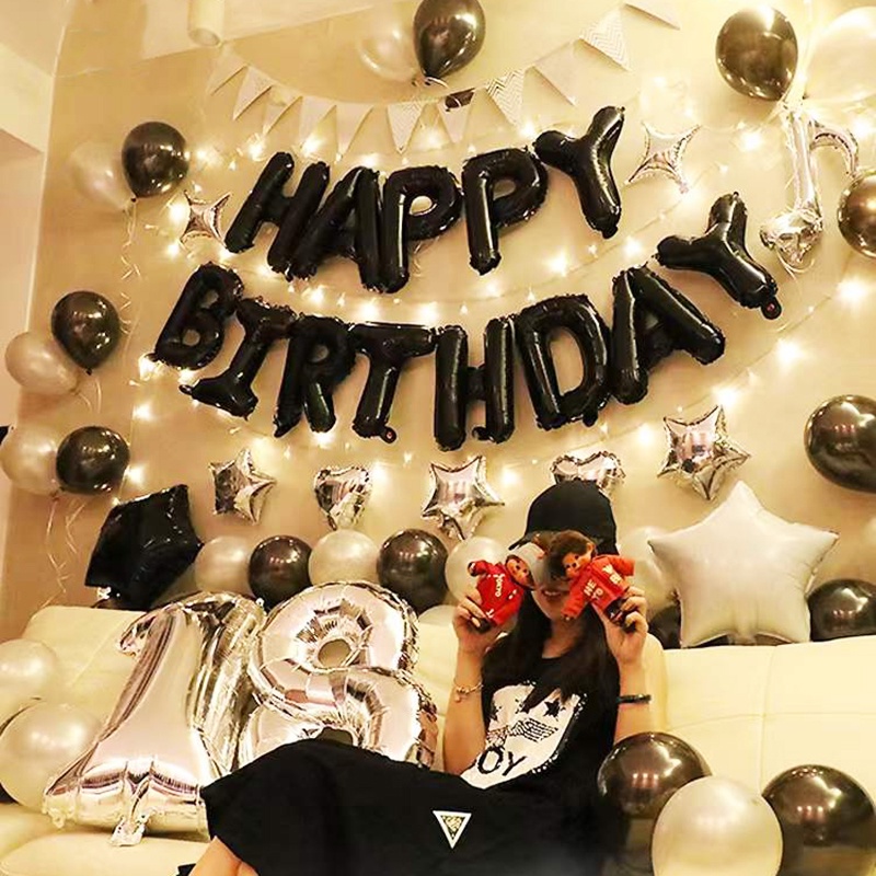 Black Happy Birthday Balloons Party Supplies Decoration Letter Helium ...