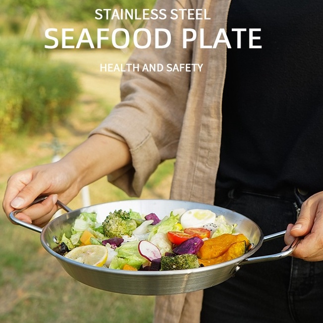 Outdoor stainless steel two-ear pan camping barbecue Korean army hot ...