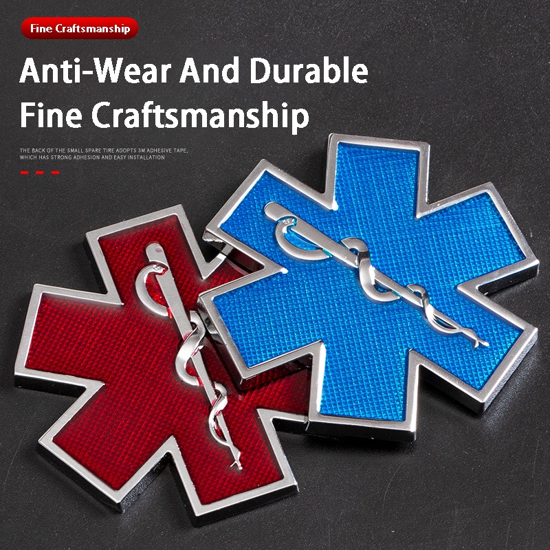 3D Chrome Metal Silver Blue Red Star Of Life Logo Badge Ambulance Car ...