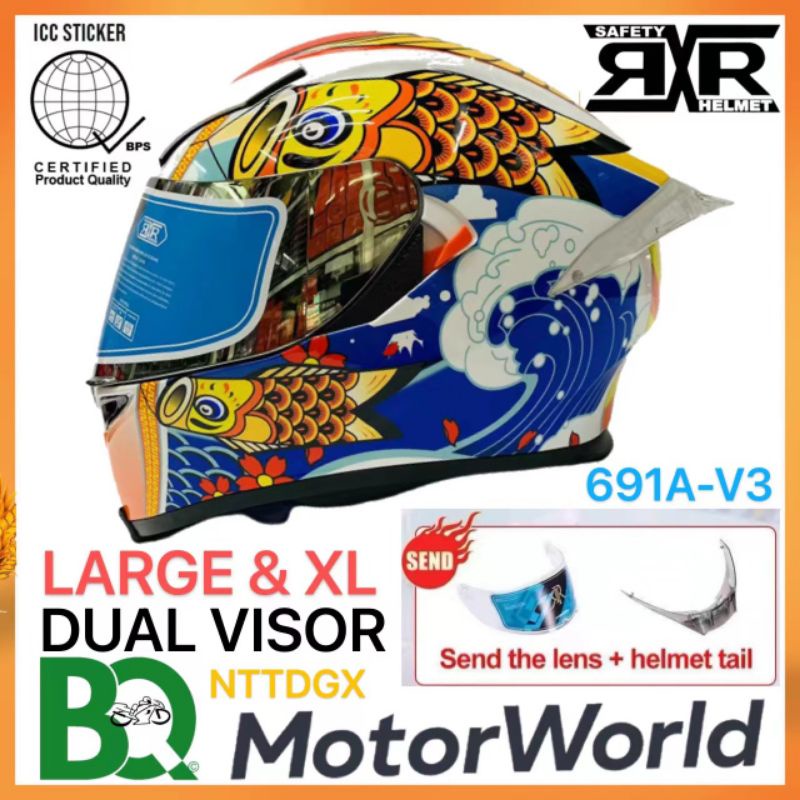 RXR 691A-V3 DUAL VISOR FREE LENS AND HELMET TAIL SIZES L(59-60cm) &XL ...