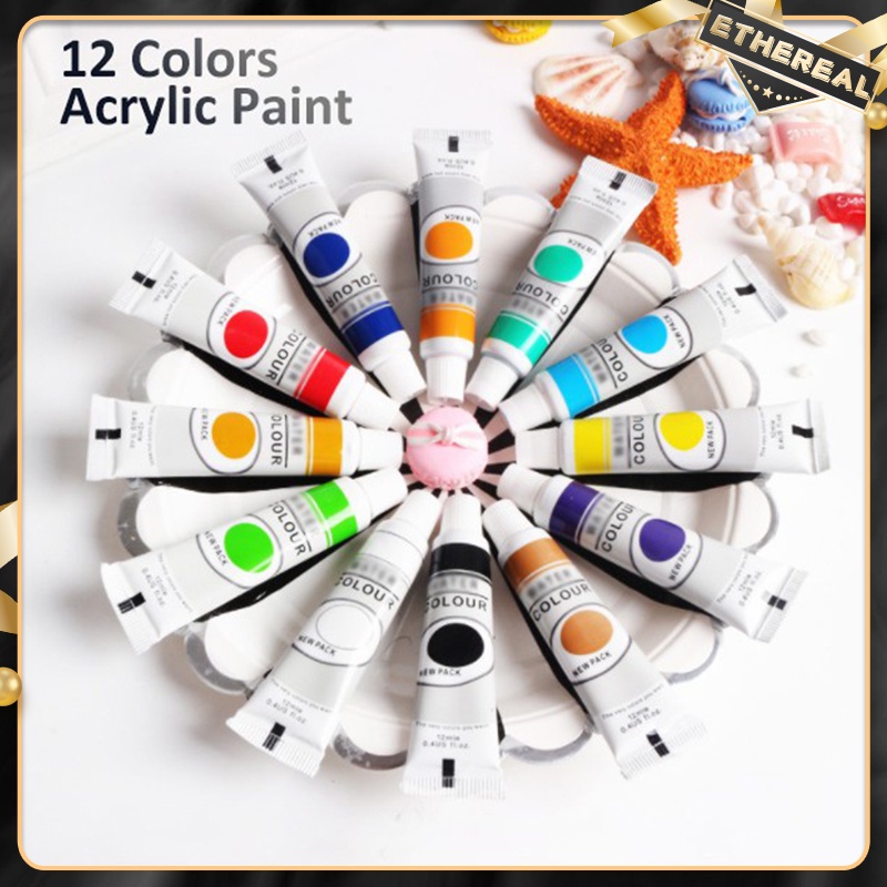 12 Colors 12ML Acrylic Paint Set Color Paint For Fabric Clothing Nail ...