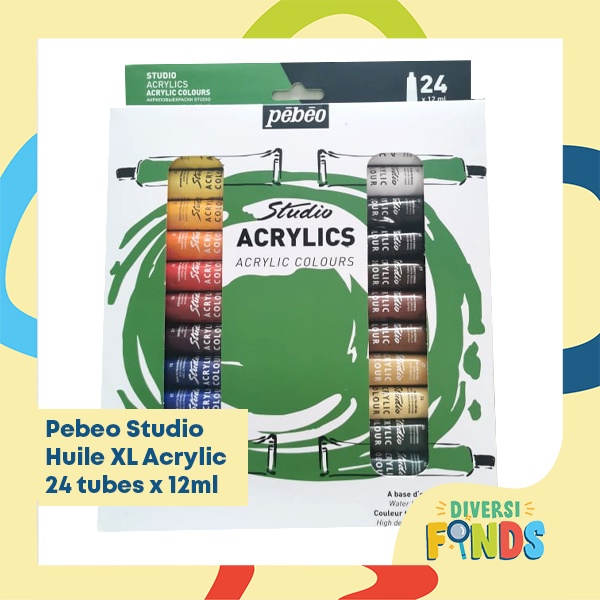 Pebeo - Studio ACRYLICS - Acrylic Colours - 24 tubes x 12ml Water Based ...